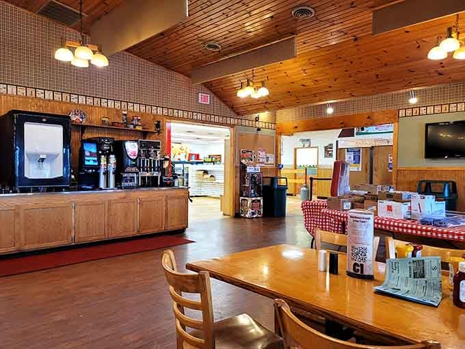 Multiple dining spaces ensure everyone finds a spot to enjoy their cheese curds, even during the busiest weekends.