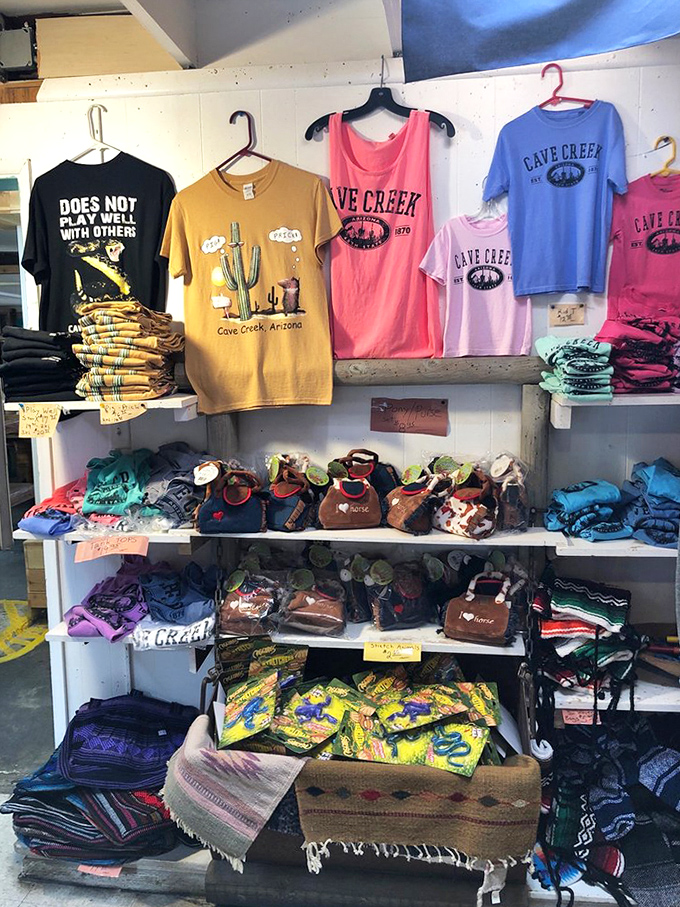 Take home a piece of Cave Creek! The merchandise corner offers colorful souvenirs that capture the spirit of this unique desert community.