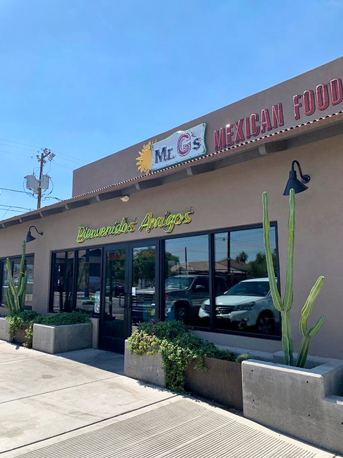 The modest exterior belies the flavor explosion waiting inside – like finding a diamond in the desert, Mr. G's promises authentic delights.