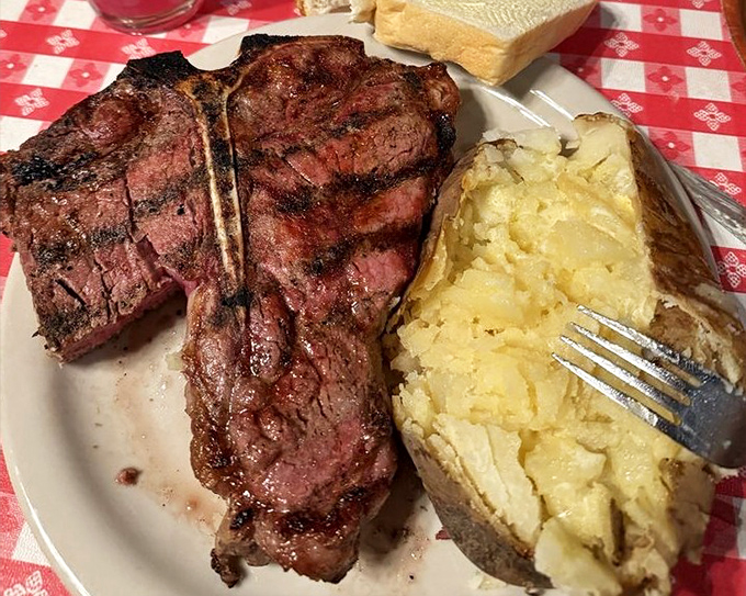 This porterhouse doesn't just satisfy hunger &ndash; it conquers it, with juicy perfection that makes conversation pause mid-sentence.