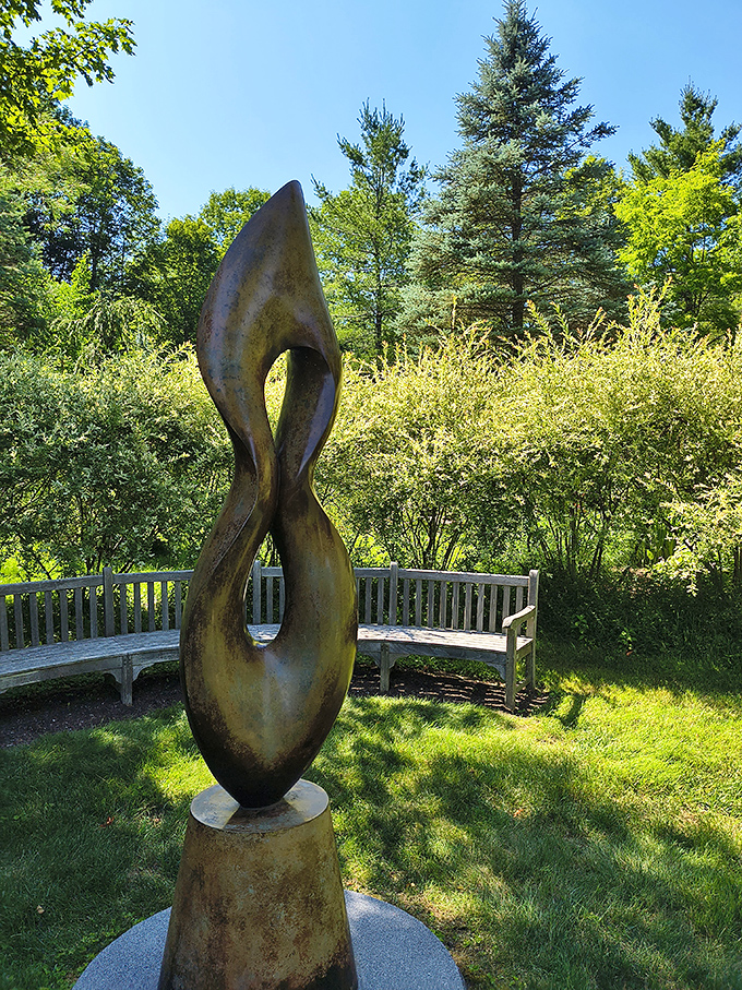 This abstract sculpture twists skyward, making you tilt your head and contemplate what the artist had for breakfast.