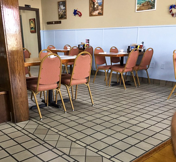 Simple, comfortable seating in a no-frills dining room where the food, not the furniture, takes center stage.