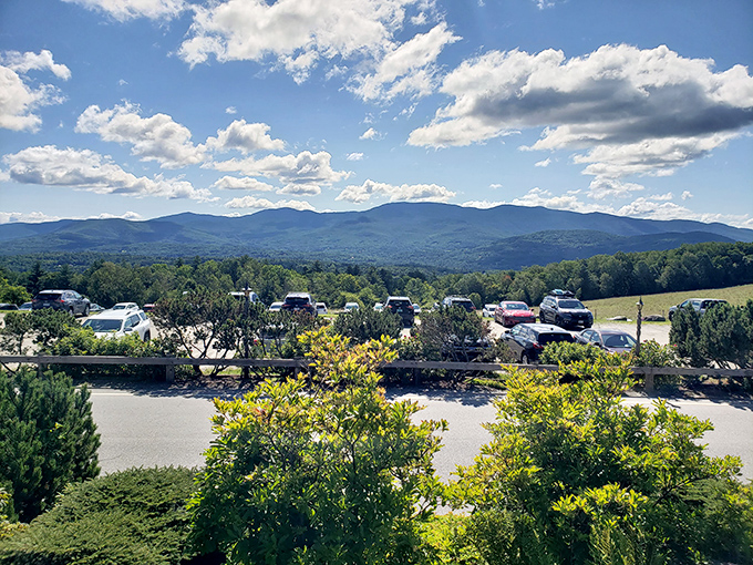 Even the parking area offers mountain views that make you forget you're looking at asphalt &ndash; Vermont showing off again.