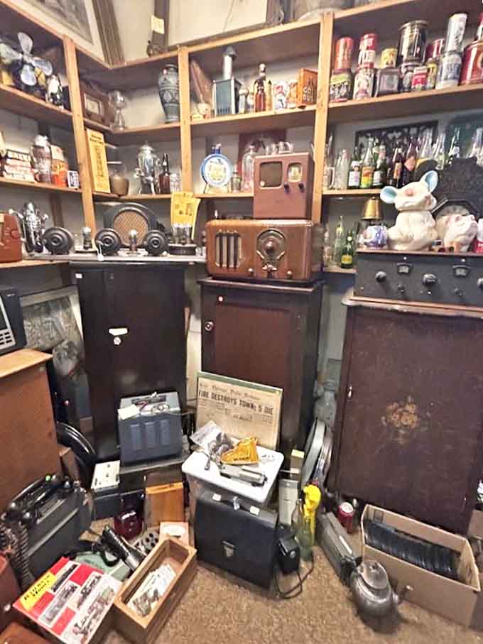 Radios, figurines, and forgotten brands line these shelves &ndash; each item a conversation starter for your home.