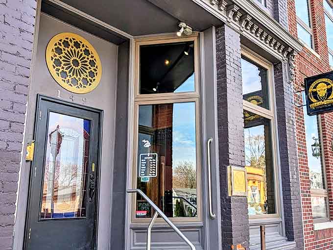 The golden emblem above the entrance signals that this isn't your average watering hole &ndash; it's a portal to craft beverage excellence.