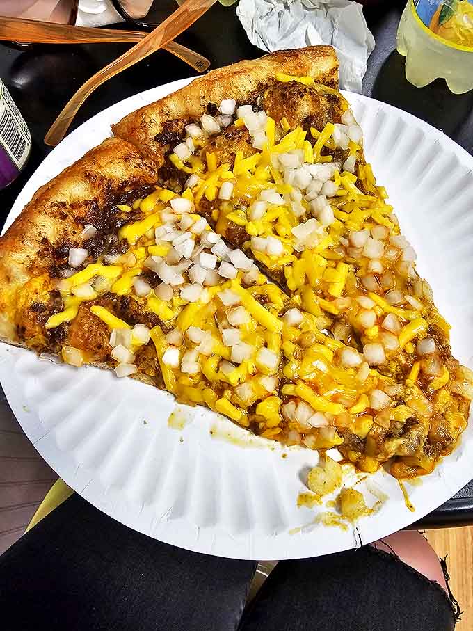 Ohio meets New York in this brilliant cultural mashup &ndash; Cincinnati chili topped with diced onions and cheddar creates an unexpected pizza masterpiece.