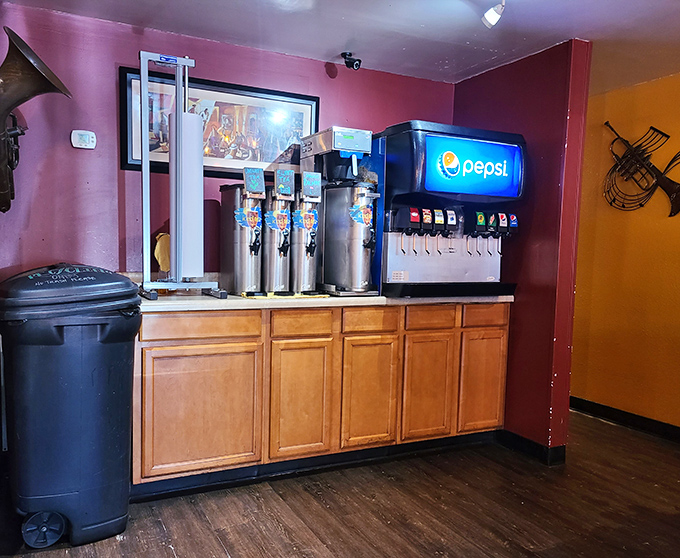 Self-serve drink station &ndash; the unsung hero of any great casual dining experience, promising unlimited refills of liquid refreshment.