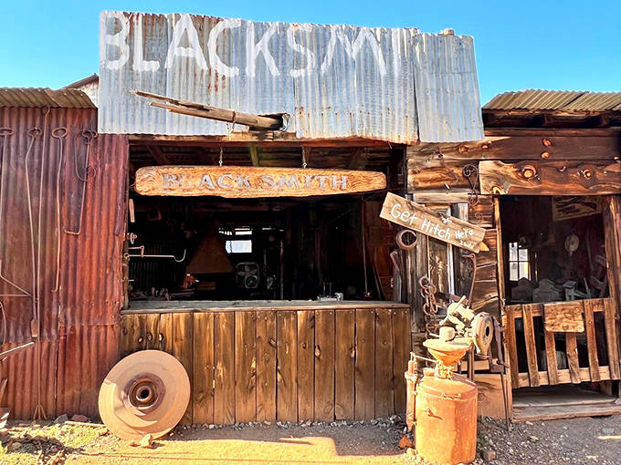 The blacksmith shop stands ready for action &ndash; every tool, horseshoe and machinery repair depended on this essential tradesman.