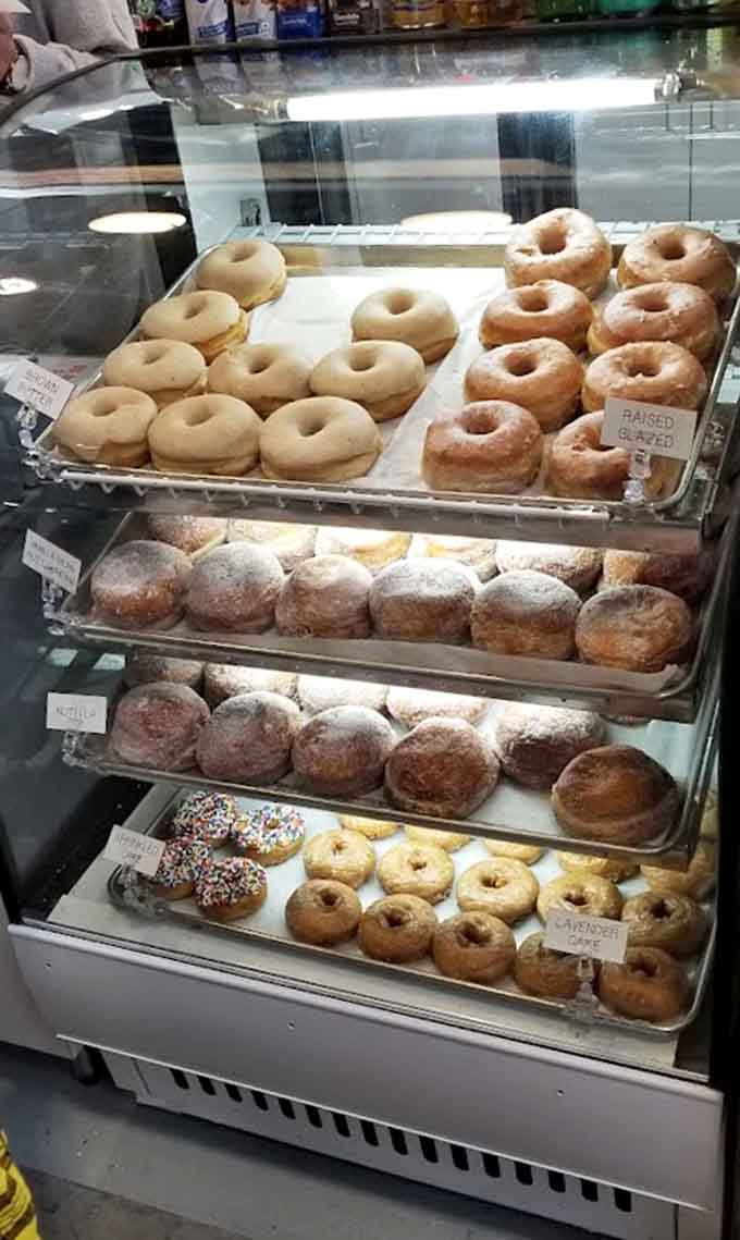 Rows of fresh donuts in the display case create the kind of decision paralysis that's actually enjoyable.