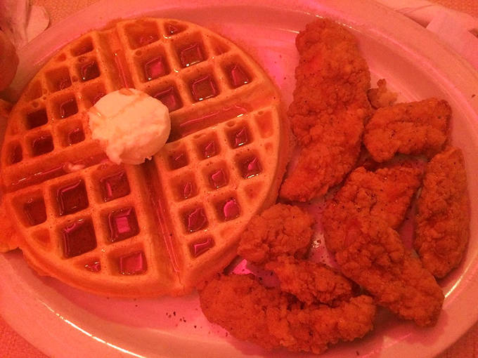 These chicken strips and waffles aren't just a meal – they're what breakfast and dinner would look like if they fell madly in love.