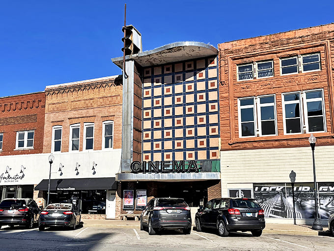 The Cinema Theater's distinctive facade catches your eye and reminds you of small-town America's golden age.
