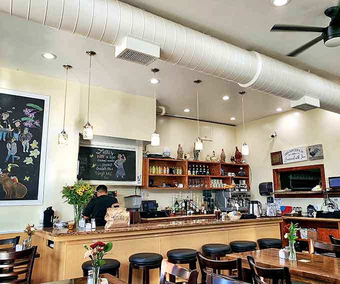 Counter seating provides a perfect perch for people-watching while savoring your morning feast.