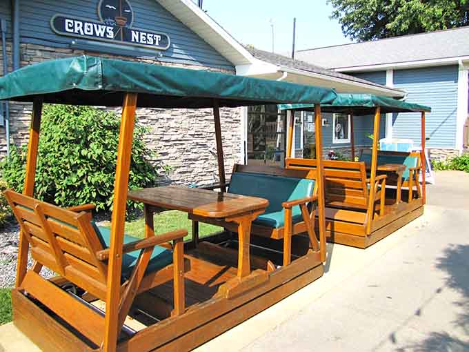 Covered outdoor cabanas offer the perfect spot for dining al fresco while pretending you're on a tropical vacation.