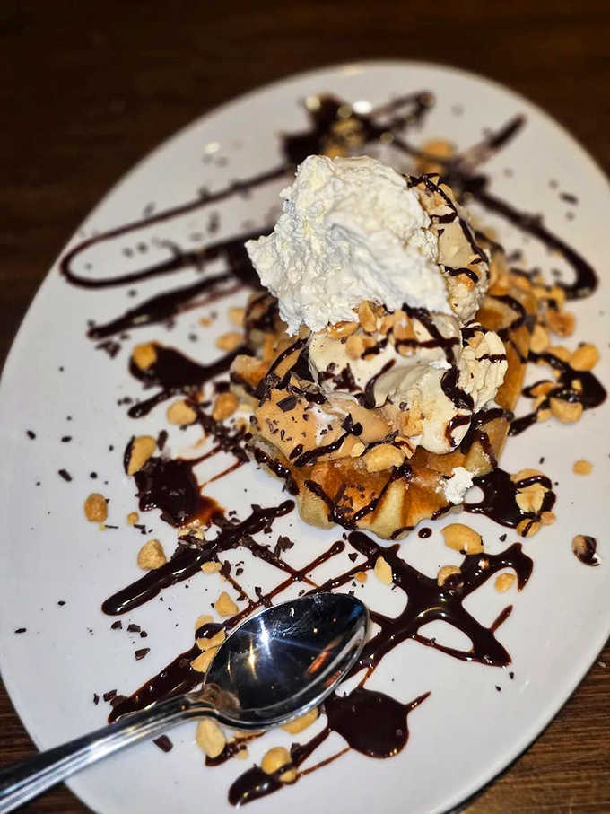 Dessert architecture that combines warm, crispy, cold, and creamy elements into a sweet finale worth saving room for.