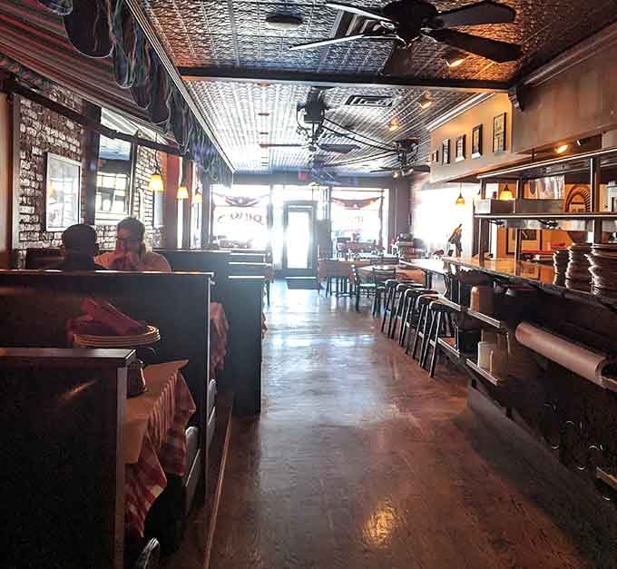 Dining space that balances cozy intimacy with enough room to accommodate your entire extended family's pizza party.