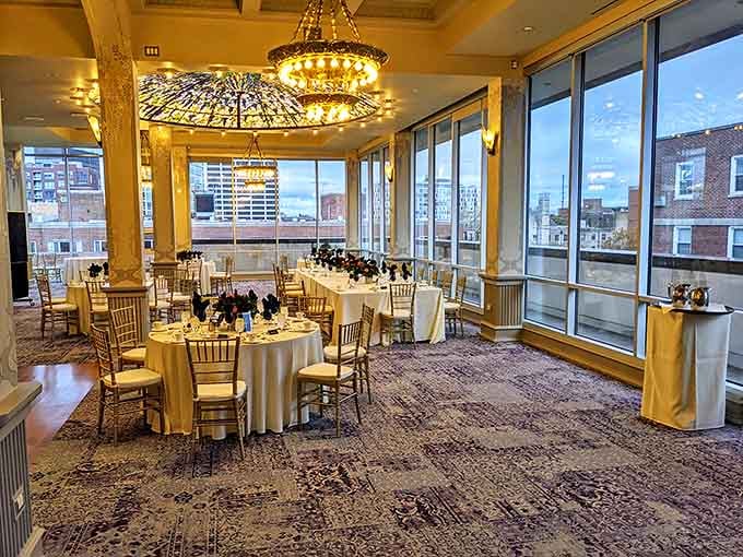 The museum's elegant event space marries history with celebration, where modern gatherings unfold beneath the watchful gaze of timeless artistry.