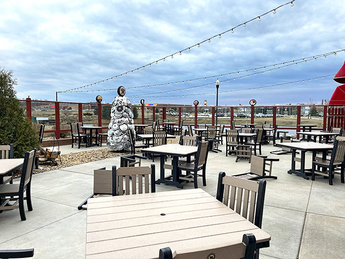 When Minnesota weather cooperates, the outdoor patio becomes prime dining real estate, with string lights creating the perfect ambiance for summer evenings.