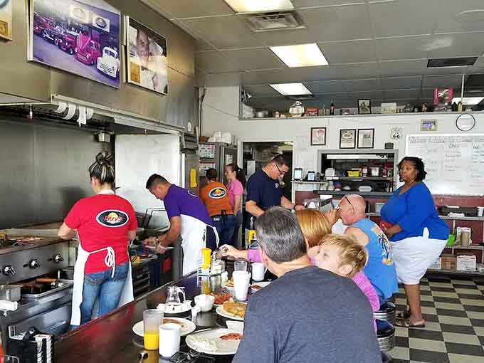 The busy kitchen and full dining room create that perfect diner energy that can't be manufactured or faked.