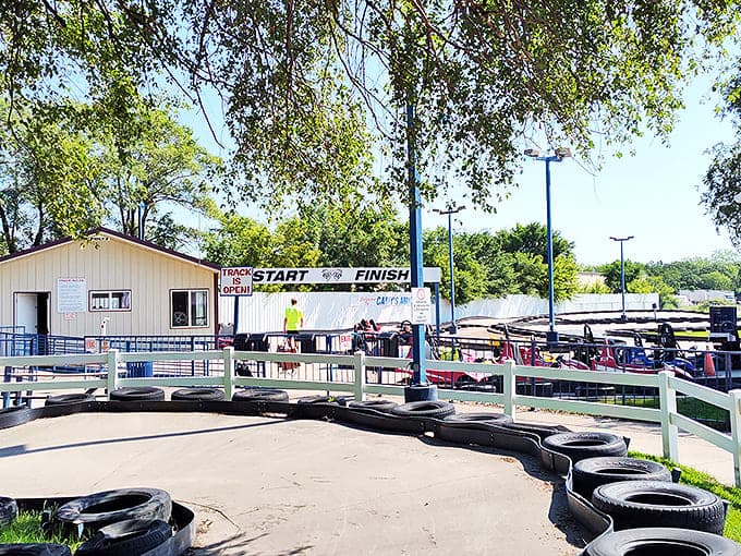The go-kart racing track's start/finish line marks the beginning and end of countless family competitions and good-natured trash talk that will be referenced for years to come.