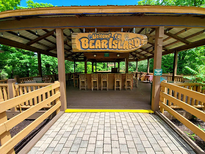 Bear Island outdoor pavilion offers a shaded gathering spot where families can enjoy fresh air without leaving the resort grounds.