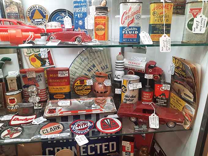 Automotive memorabilia celebrates America's love affair with cars, from vintage oil cans to miniature models that spark nostalgic memories.