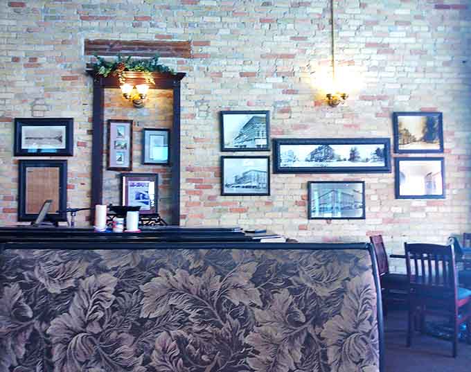 Exposed brick walls adorned with historical photographs connect diners to Saginaw's past while they enjoy its culinary present.