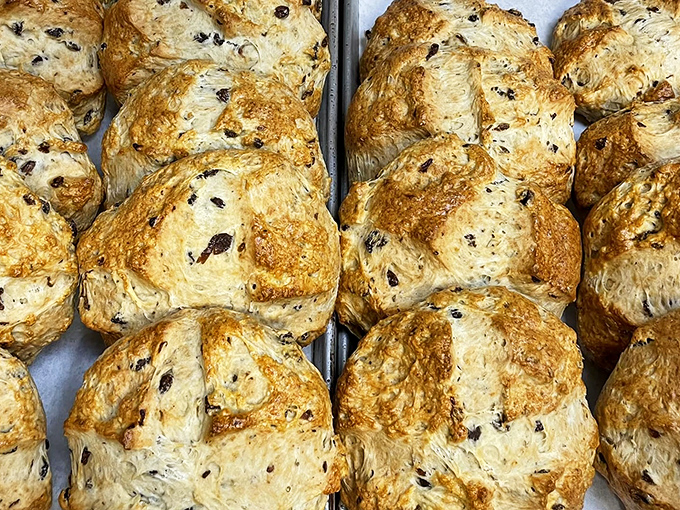 Irish soda bread with the perfect crusty exterior hiding a tender, raisin-studded interior &ndash; evidence that Nadine's savory game is as strong as their sweet.