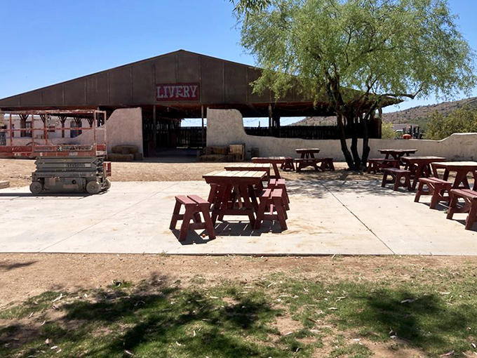 The livery stable &ndash; the frontier equivalent of a rental car agency, but with more manure and fewer hidden fees.