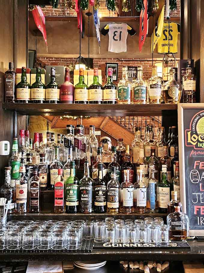 That impressive whiskey selection behind the bar, especially all those Jameson varieties, means serious business when it comes to Irish spirits.