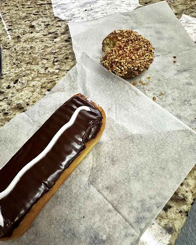 The chocolate-covered long john that makes you grateful someone invented the concept of breakfast dessert, or dessert breakfast, or just eating delicious things whenever you want because you're an adult.