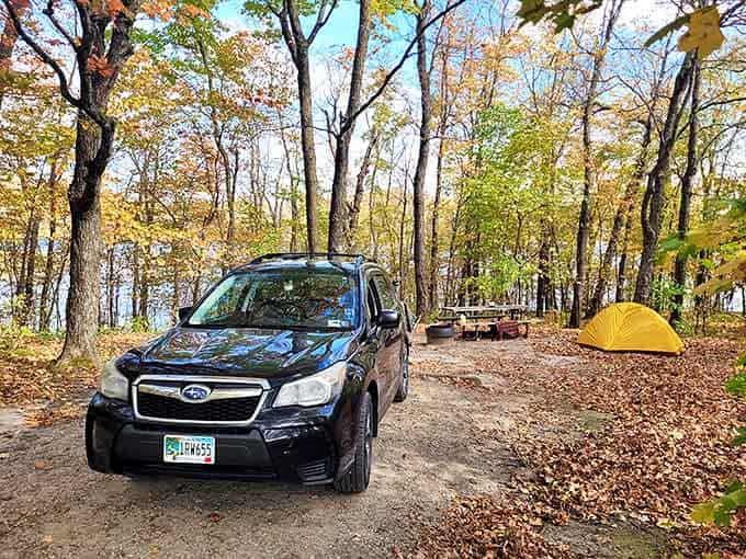 Car camping perfection &ndash; fall foliage, a lakeside view, and not another soul in sight. This is Minnesota's version of luxury.