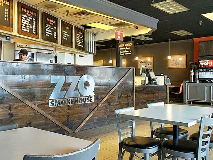 Seating that's seen countless satisfied customers and probably absorbed enough barbecue aroma to be delicious itself by now.