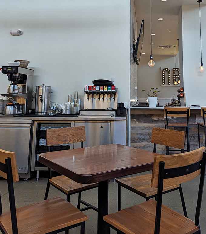 The beverage station stands ready to fuel your day with expertly crafted coffee drinks that'll make you reconsider your usual coffee shop loyalty.