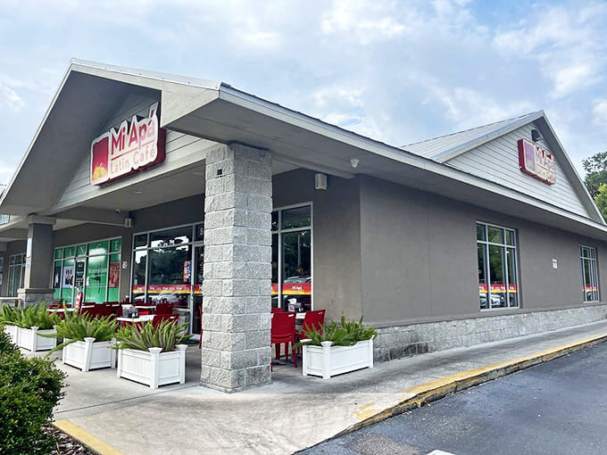 The inviting exterior seating area offers a perfect spot to savor your Cuban coffee while watching the world go by.