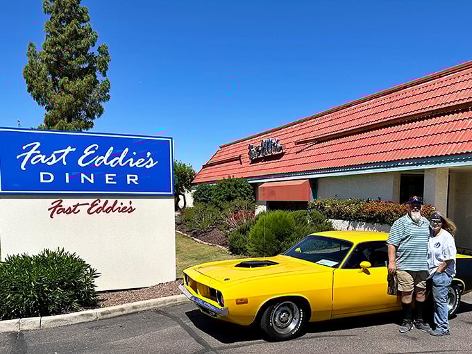 Classic cars occasionally make pilgrimages to Fast Eddie's &ndash; a perfect pairing with the diner's nostalgic Americana vibe.