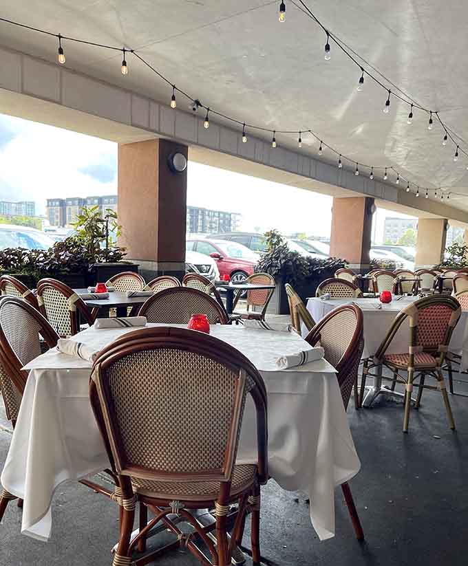 Parisian-style bistro chairs invite outdoor dining when Minnesota weather cooperates, bringing a touch of Europe to the Midwest.