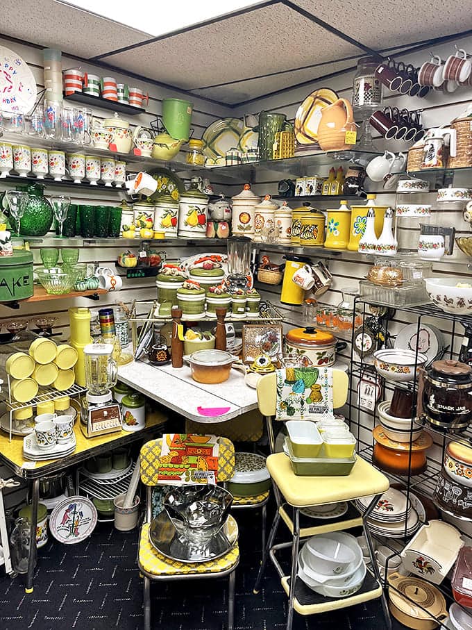 Kitchen nostalgia overflows with harvest gold and avocado green treasures from an era when cooking was an event.