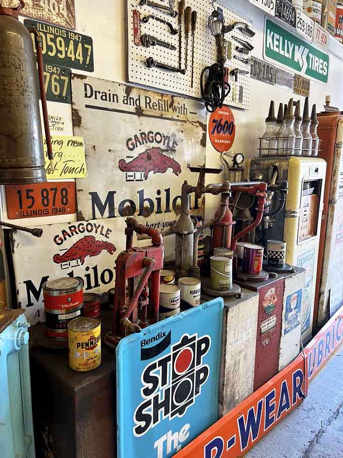 Every shelf and surface holds another treasure, from vintage advertising to period memorabilia, creating a museum that rewards careful exploration and multiple visits.