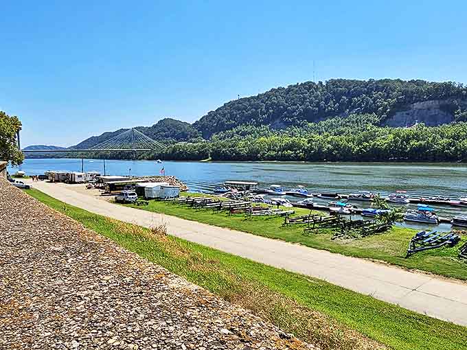 Another angle of Portsmouth's famous floodwall murals reveals the town's rich history in vivid detail &ndash; an outdoor art gallery that never closes.