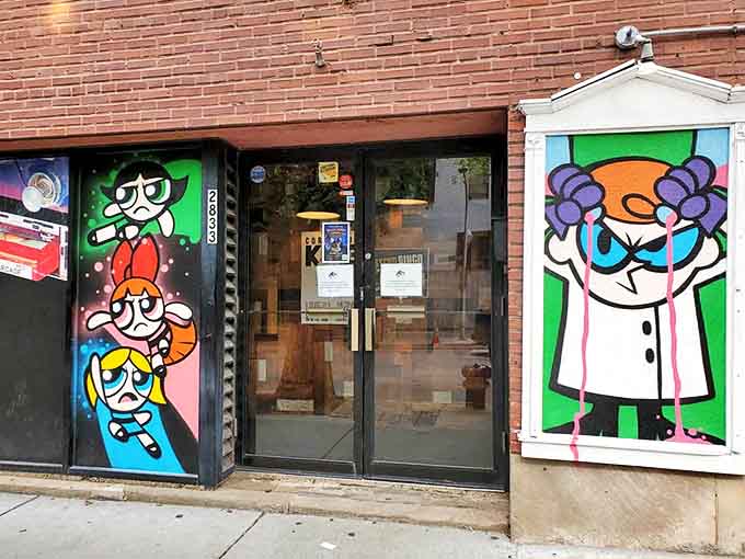 Powerpuff Girls artwork adorns the entrance, welcoming visitors with a splash of primary colors and Y2K-era cartoon nostalgia that sets the perfect tone.