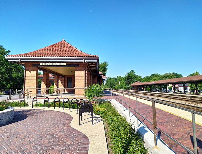 The historic Metra station welcomes commuters with Prairie-style architecture, connecting this idyllic village to Chicago's urban energy.