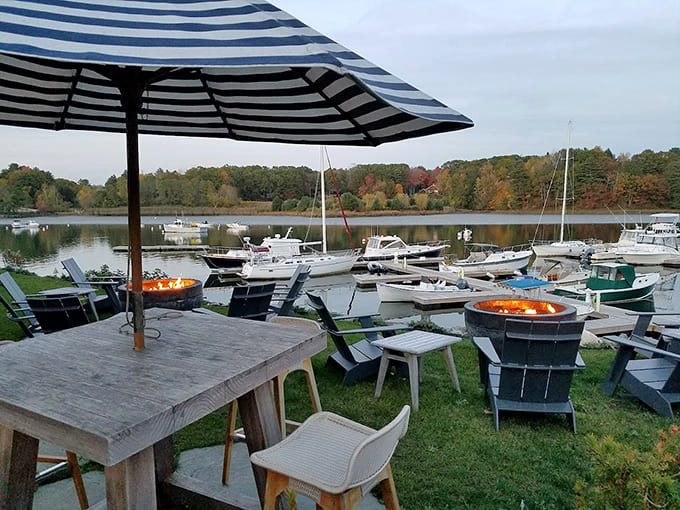 Waterfront dining with fire pits and Adirondack chairs turns a great meal into an unforgettable evening you'll be talking about for years.