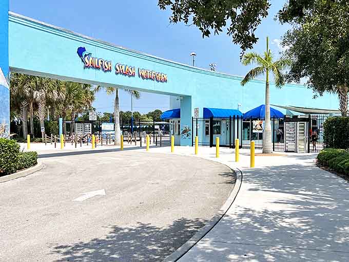 The gateway to aquatic bliss. This cheerful entrance promises a day of splashes, sunshine, and the sweet exhaustion that follows.