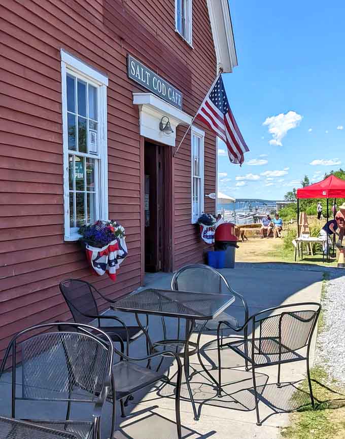 Those outdoor tables aren't just seating, they're front-row seats to the kind of coastal views that make Maine famous.