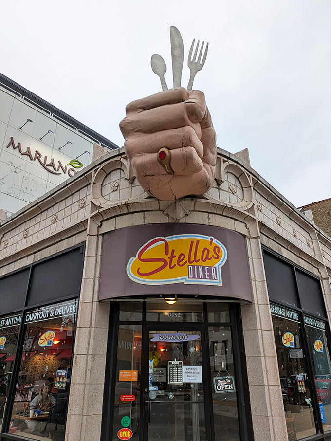 Signage: That iconic hand sculpture isn't just eye-catching &ndash; it's become a neighborhood landmark that says "turn here for comfort food nirvana."