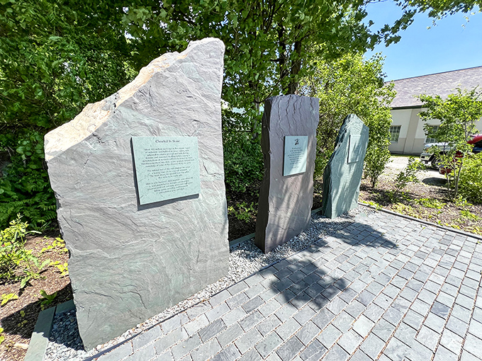 These slate monoliths stand as silent storytellers of Poultney's industrial past, now serving as nature's canvas for moss and memory.