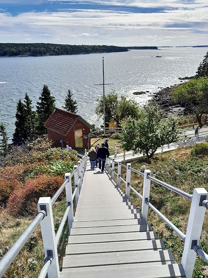 These stairs lead adventurous souls down to explore the rocky shoreline, where the Atlantic's power becomes immediately apparent.