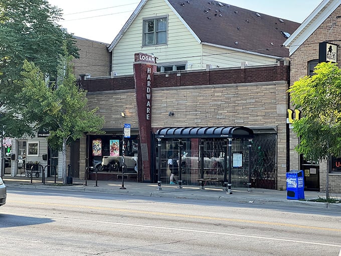 The vintage Logan Hardware sign stands as a beacon for anyone seeking refuge in pinball and craft beer.