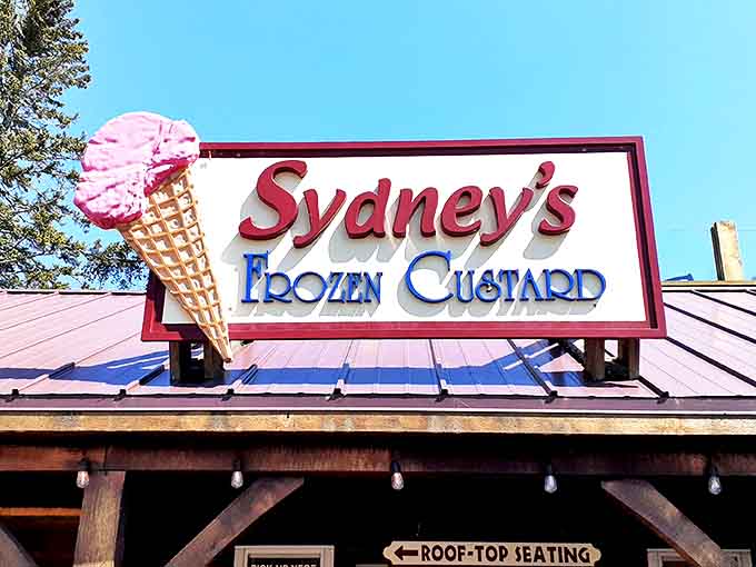 Sydney's sign stands as a beacon for food pilgrims seeking pizza perfection on Minnesota's North Shore.