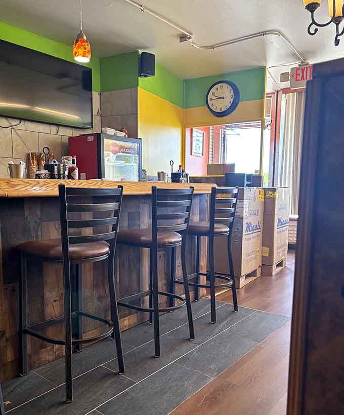 The view from the counter shows a well-organized space where good food happens and happy customers gather.